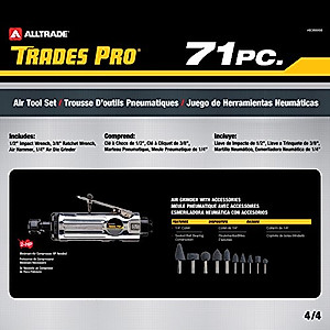 Trades Pro Air Tool and Accessories Kit, 71 Piece, Impact Wrench, Air Ratchet, Die Grinder, Aire Hammer, Hose Fittings, Storage Case - 836668