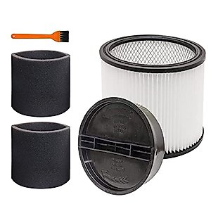 Cartridge Filter with Lid & 90585 Foam Sleeve Replacement for Shop Vac 90304 90350 90333 90585, Fits Most Wet Dry Vacuum Cleaners 5 Gallon and Above (4 Pieces)