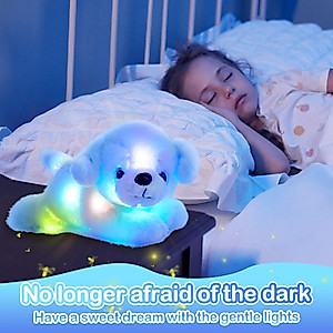 Glow Guards 15'' Blue Light up Puppy Dog Stuffed Animal Soft Plush Toy Pillow with LED Night Lights Glow Bedtime Pal Christmas Children's Day Birthday Gifts for Toddler Kids
