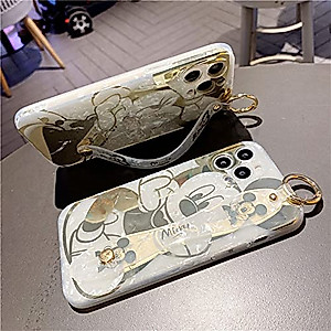 Hosiss Cartoon Case for iPhone 14 Pro Max 6.7" with HD Screen Protector, Minnie Mouse with Wrist Strap Kickstand Metal Chain Strap Soft TPU Shockproof Protective for Girls Women