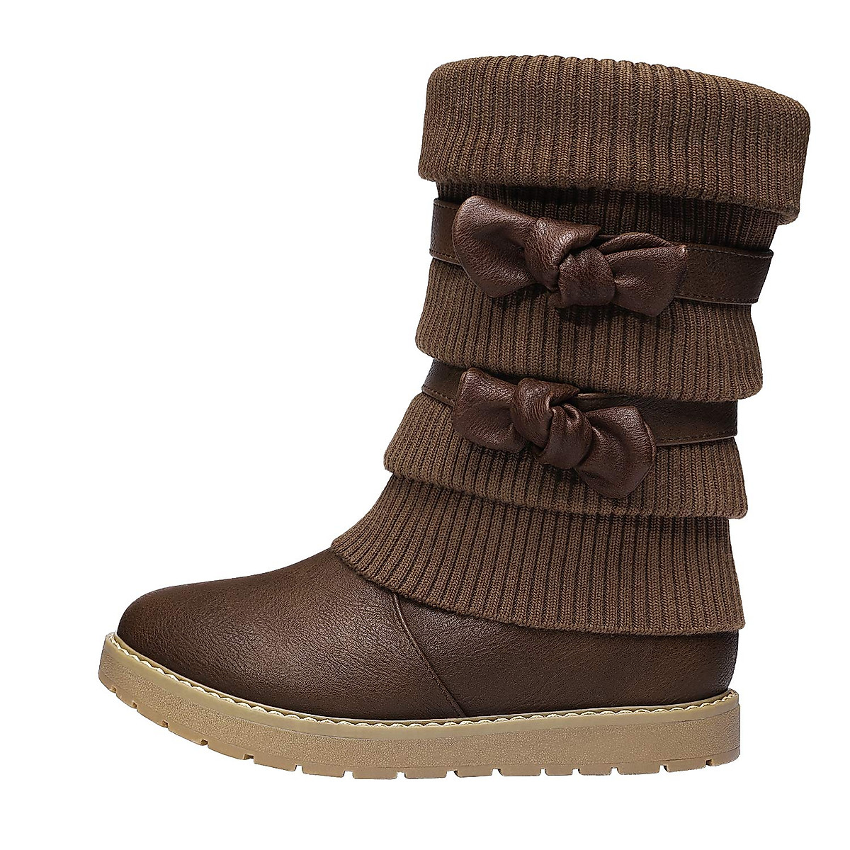 DREAM PAIRS Little Kid Klove Brown Faux Fur Lined Mid Calf Winter Snow Boots Size 2 M US Little Kid