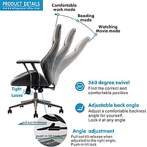 XIZZI Ergonomic Chair, Modern Computer Desk Chair,high Back Leathe Office Chair with Lumbar Support for Executive or Home Office (Gray-Black)