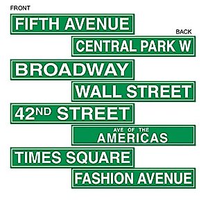 Beistle 50094 4-Pack NYC Street Sign Cutouts, 4-Inch by 24-Inch, Green/White