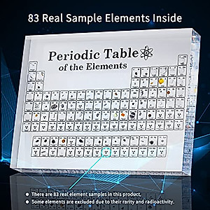 Periodic Table Real Elements Inside,Clear Acrylic Periodic Table with Elements Samples,3D Periodic Table Display with Elements,Gift for Teacher, Student, Kids(M)