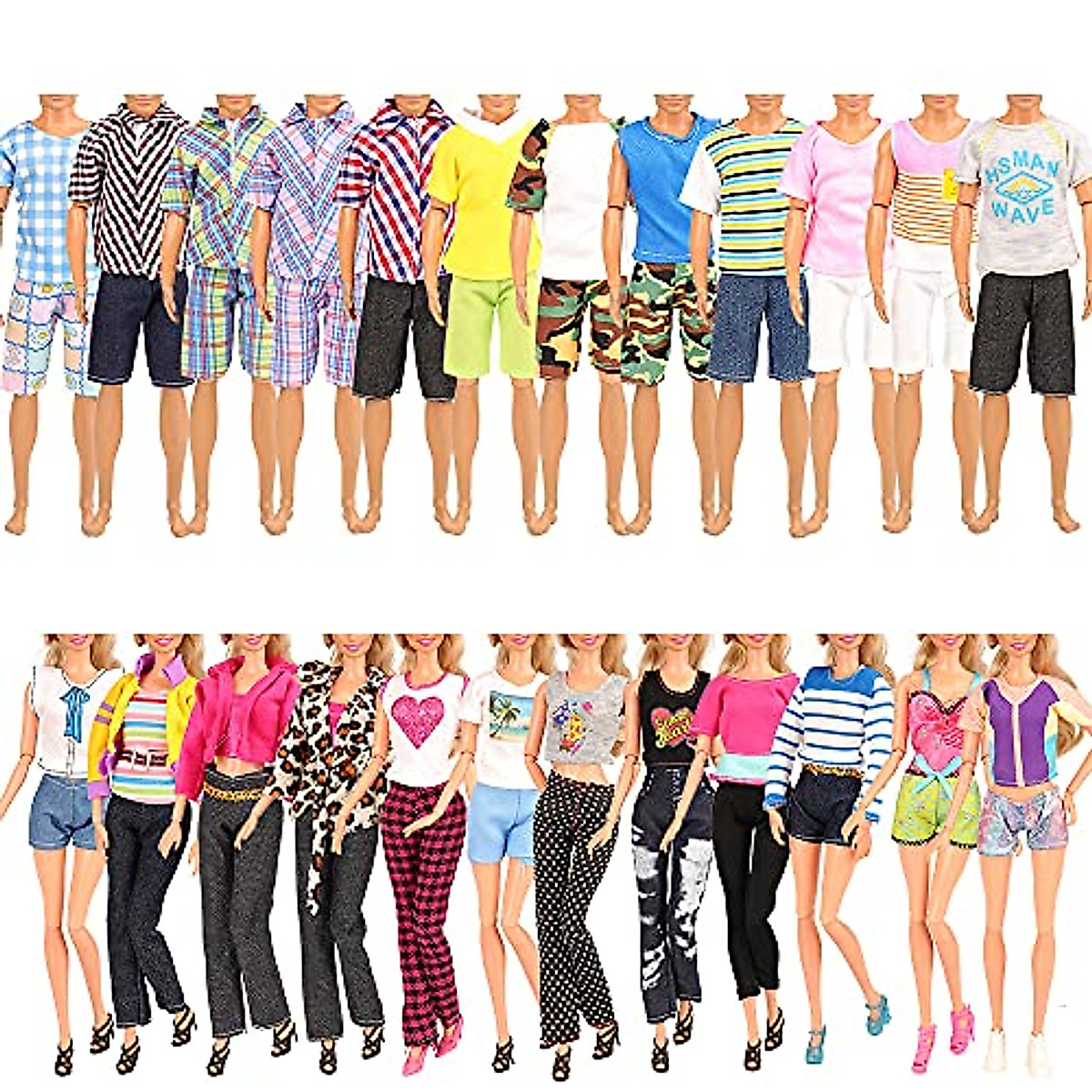 Miunana Lot 21 pcs Random Doll Clothes Shoes Set for 11.5 inch Doll, Includ 6 PCS Boy Clothes + 3 Girl Clothes + 3 Girl Fashion Skirts + 4 Pairs for Boy Shoes + 5 Pairs of Girl Doll Shoes