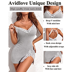 Avidlove Womens Sexy Lingerie Bow Lingerie for Women Sexy Loungewear Women Night Dress for Women Sleepwear (Grey,S)
