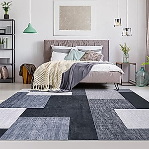 GlowSol Washable Area Rug 4×6 Living Room Rugs Contemporary Area Rug Abstract Geometric Indoor Rugs for Bedroom Floor Carpet Non Shedding Mat Foldable Thin Rug Non Slip Carpet, Grey