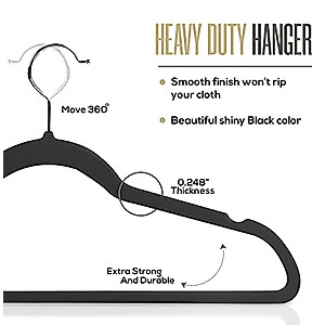 Utopia Home Velvet Hangers 100 Pack - Durable, Slim & Sleek Coat Hanger - 360 Degree rotatable Hook - Grey & Black Clothes Hangers