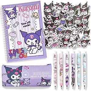 Koiswim School Supplies Set, Cute Stationery Set, Back to School Gift for Kids Including Spiral Journal Notebook, Black Rollerball Pens, Pencil Cse, Stickers