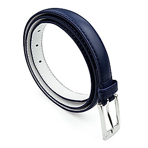 Belle Donne Women Skinny PU Leather Dress Belts Womens Belt with Silver Polished Buckle Women's Belts, Navy Blue Belts for Women Medium