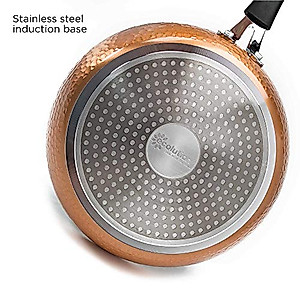 Ecolution Impressions Hammered Nonstick Pots and Pans Set, Dishwasher Safe Cookware with Riveted Stainless Steel Handles, 10-Piece, Copper