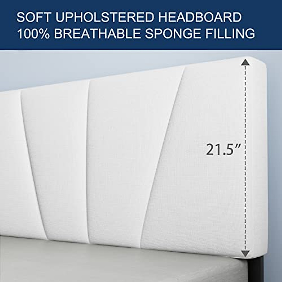 Molblly Full Bed Frame Upholstered Platform with Headboard and Strong Wooden Slats, Strong Weight Capacity, Non-Slip and Noiseless,No Box Spring Needed, Easy Assembly,Light White