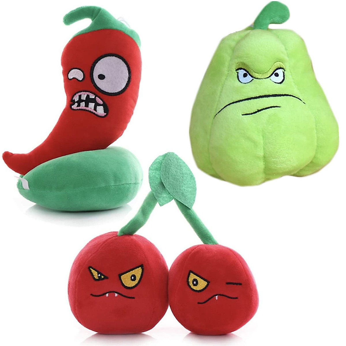 Suyudian 3 PCS PVZ Plant and Zombies Plush Plants Sets 1 2 Stuffed Soft Toys Chili, Double Cherry, Wogua PVZ Figure Doll, Great Gifts for Boys and Girls New