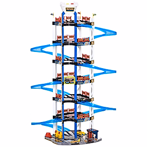 Qaba 7-Level Car Parking Garage Toy Dual Race Tracks Car Ramp Set Toddler Car Games 102 PCS w/Electric Elevator Wash, Gas, Ejector & Car Repair Station Metal Cars for 3-6 Years Old