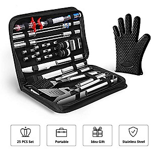 【What are Grill Essentials?】 Grill Accessories, BBQ Tools Set, 25PCS Stainless Steel Grilling Kit for Smoker, Camping, Kitchen, Barbecue Utensil Gifts for Men Women with Thermometer and Meat Injector