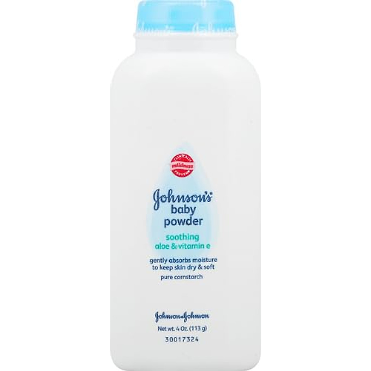 Johnson's Baby Naturally Derived Cornstarch Baby Powder with Aloe and Vitamin E for Delicate Skin, Hypoallergenic and Free of Parabens, Phthalates, and Dyes for Gentle Baby Skin Care, 4 oz