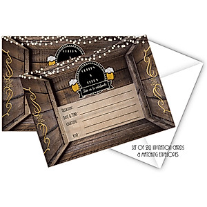 Elcer Cheers and Beers Birthday Country Rustic Fill In Set of 20 Invitations & envelopes 30 years 40 years 50 years Adult party All occasion Fill in invites