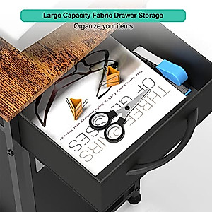 Computer Tower Stand PC Tower Stand with Storage Drawer 2 Tier Wood Rolling CPU Holder Stand Mobile Printer Cart on Wheels for Home Office, Industiral Brown and Black