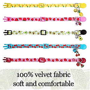 5 Pieces Breakaway Cat Collars with Bell Colorful Summer Fruit Style Adjustable Pet Collar with Pineapple Watermelon Cherry Strawberry Avocado Patterns for Kitten Kitty Cat Tropical Hawaii Party (S)