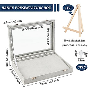 OLYCRAFT 8x11inch Pin Display Case Pin Collection Display Box Wooden Badge Storage Showcase with Velvet Cover and Iron Latch Lock Silver Clear Display Holder Board Frame for Flower Pictures Medals