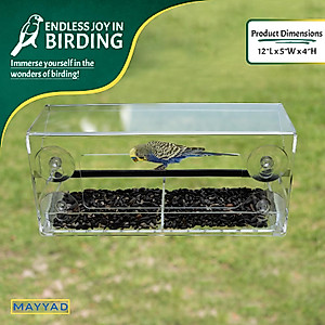 MAYYAD Large Window Bird Feeders for Viewing – Four Strong Suction Cup Bird Feeder Window for Outside - Drainage Holes, Detachable Large Seed Tray, and Rubber Perch for Wild Birds