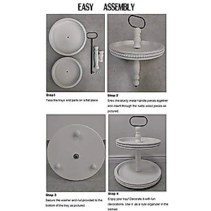 2 Tiered Tray Wooden Serving Stand Small Beaded Tray for Home Decor Display Farmhouse Country Decoration Kitchen or Dining or Room