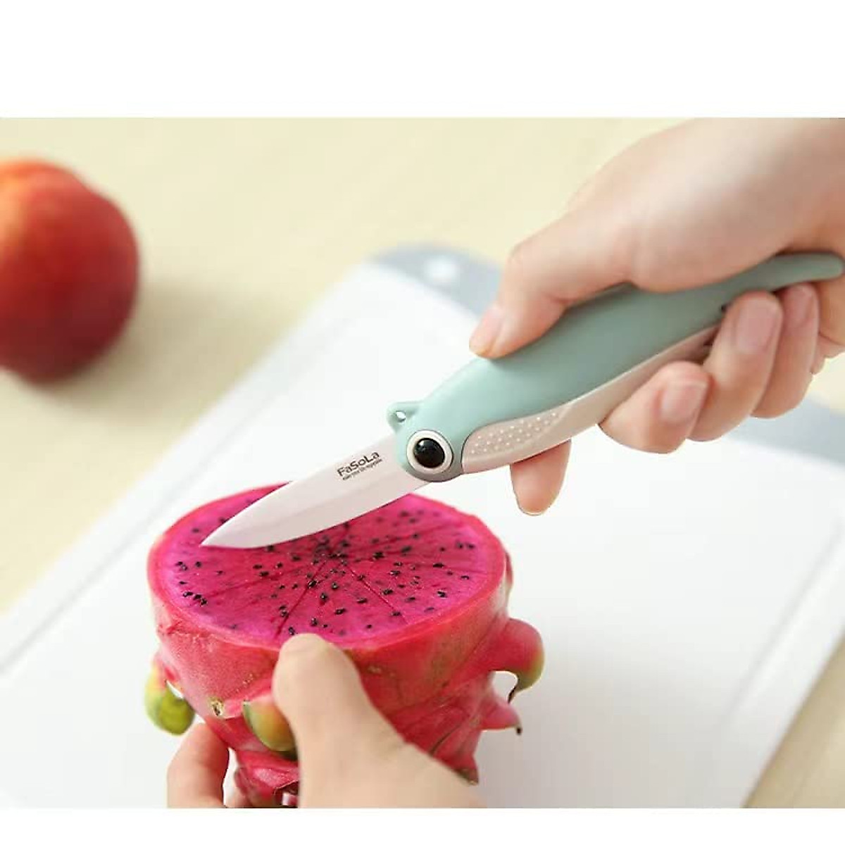 Folding knife, portable pocket ceramic knife for fruit, suitable for carrying super sharp mini fish shaped Ceramic Paring Knife when traveling (Blue)