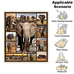 Juirnost Elephant Blanket Wild Elephant Gifts for Women Men Elephant Throw Blankets for Couch Bed Sofa Travelling Camping Elephant Decor Animal Lover Blanket Soft Plush Reversible Blanket 50" x60"