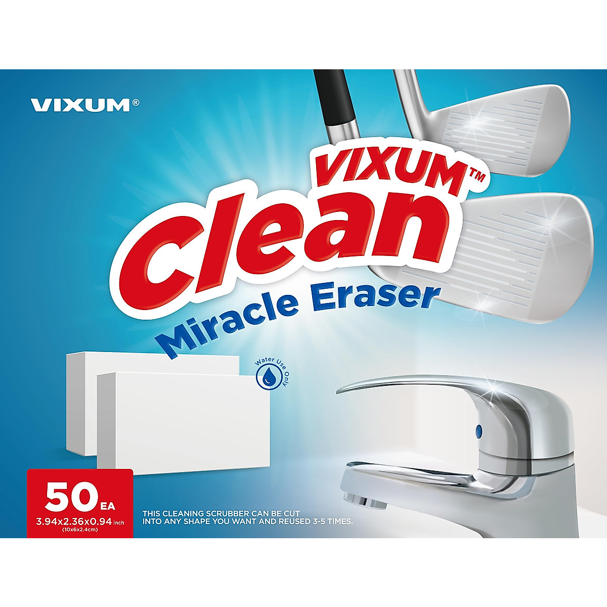 VIXUM CLEAN Miracle Eraser Original Cleaning Pads, White, Shoe, Kitchen, Bathroom and Shower Cleaner, 50 Count