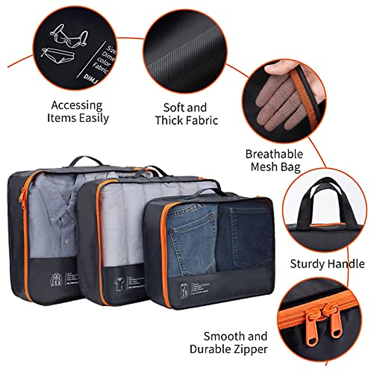DIMJ Packing Cubes for Suitcases,8 Sets Travel Luggage Organizers for Travel Accessories with Waterproof Shoe Bag and Lightweight Durable Packing Pouches. (Black)