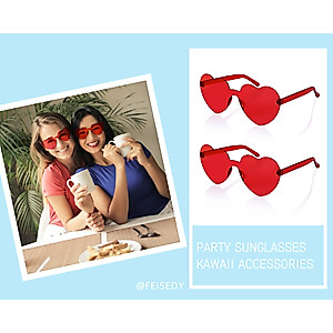 FEISEDY 2 Pack Rimless Heart Shaped Sunglasses Party Glasses Disco One Piece Transparent Trendy Love Glasses B2826-F2