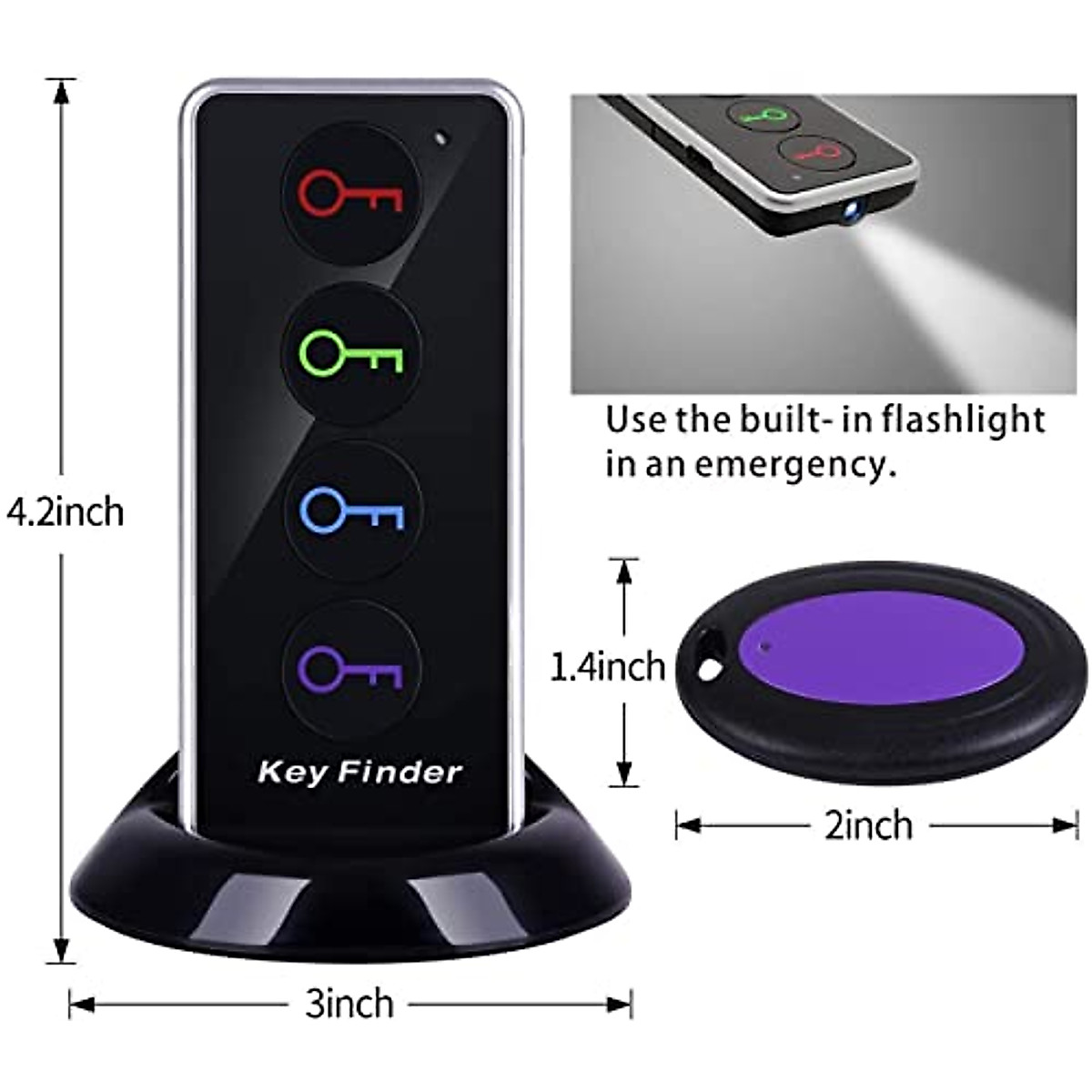 Key Finder, Reyke 80dB+ RF Item Locator Tags with 131ft. Working Range, Wireless Remote Finder Key Finder Locator for Finding Wallet Key Phone Glasses Pet Tracker, 1 RF Transmitter & 4 Receivers