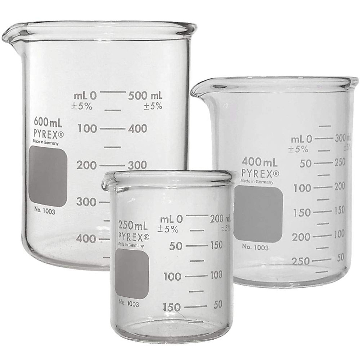 Heavy Duty, Glass Beaker Set, Griffin Low Form - 3 Sizes - 250, 400, and 600ml