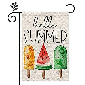 CROWNED BEAUTY Hello Summer Ice Cream Garden Flag 12×18 Inch Double Sided Vertical Yard Outdoor Decoration CF157-12