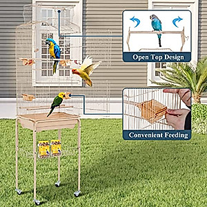 Bird Cages for Parakeets Cockatiels Lovebirds Macaw Conure, Large 64 Inch Open Top Parakeet Cage with Stand & Storage Shelf, White Wrought Iron Flight, Almond