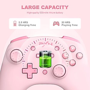 PXN 9607X Wireless Switch Pro Controller, Dual Shock Gamepad Joystick Support NFC, Turbo, Wake-up, Gyro Axis, Vibration Hall Effect Joysticks for Switch/Lite/OLED & PC & iOS (Pink)
