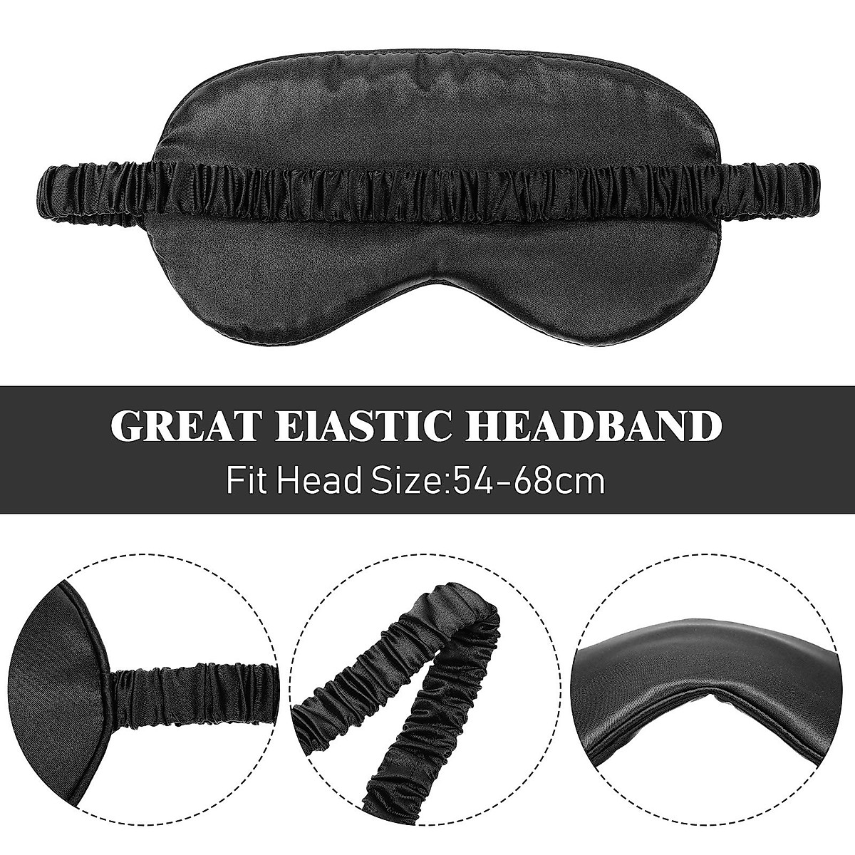 Silk Satin Sleeping Mask Eye Mask Set Include 2 Blindfold Eyeshade Elastic Strap Double Layer Silk Filling Eye Cover 2 Ear Plugs 2 Storage Bags for Women and Men Sleep Travel Nap (Black, Taro Purple)