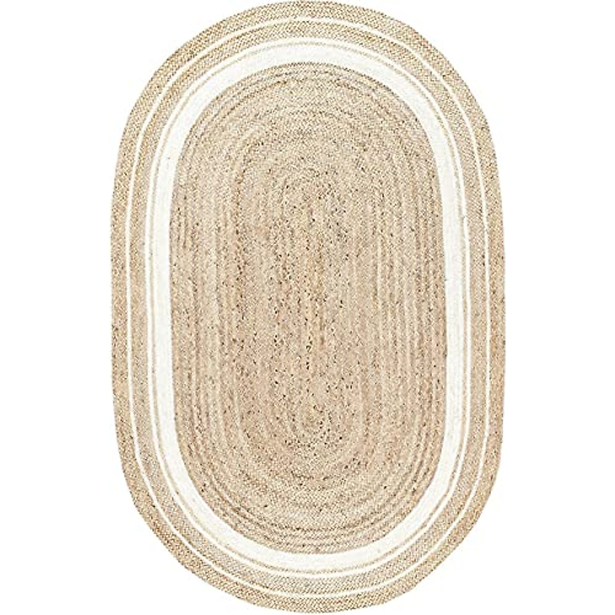4x6 5x8 8x10 ft. Blue Natural Fiber Braided Oval Rug Vintage Area Rug Jute Tress de lit Jute Area Rug Hand Braid Rug Handmade Rug Sisal Rug (2x3 feet Jute Oval Rug, Brown + White Line)