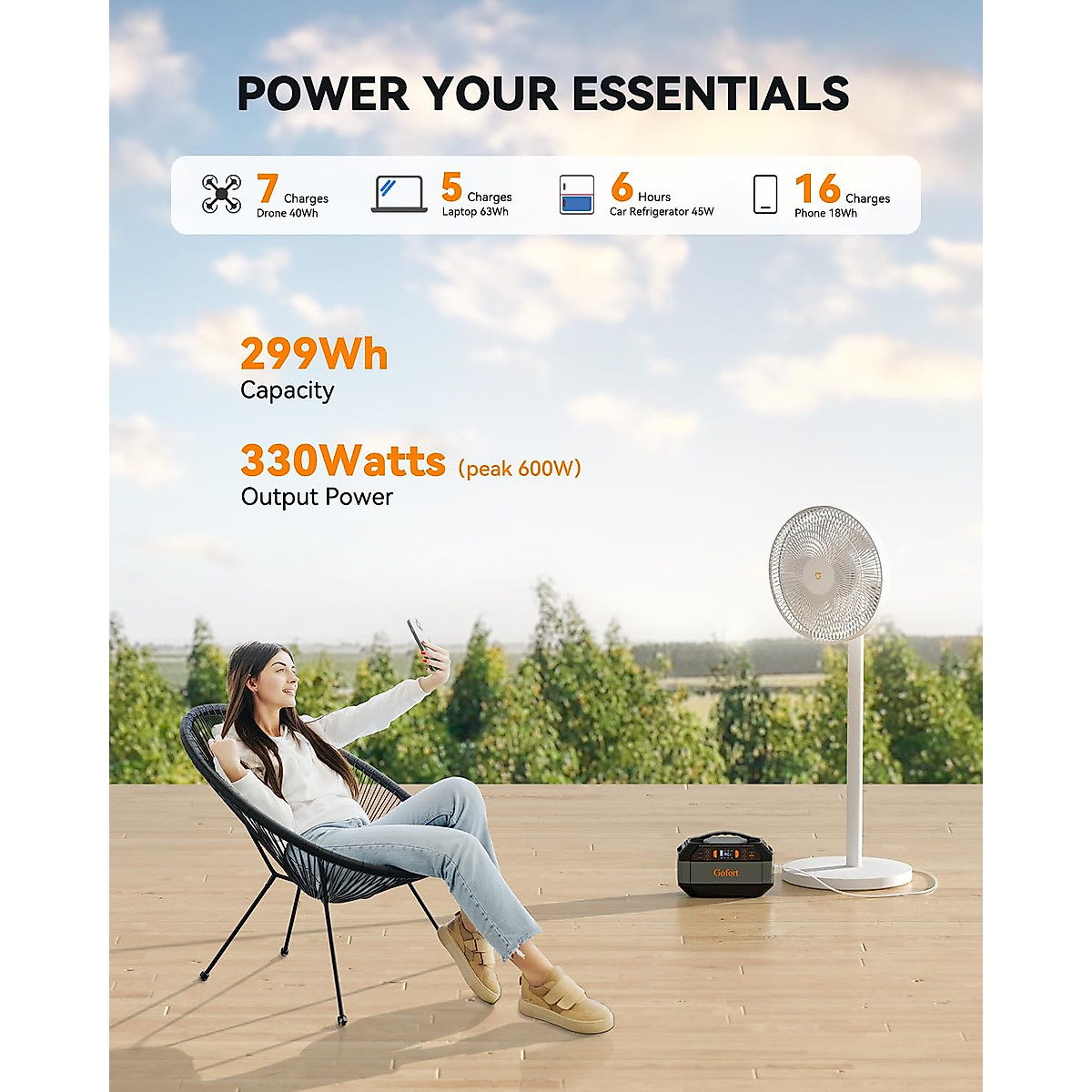 GOFORT Portable Power Station 330W 299Wh Power Supply Solar Generator Backup Battery Pack with 110V Pure Sine Wave AC Outlets USB QC 3.0 DC Port for Home Emergency Outdoor Camping RV Travel