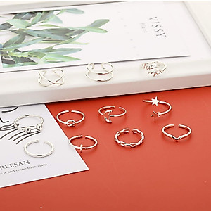 Honsny 11PCS Adjustable Stackable Rings for Women, Silver Gold Knuckle Rings Set Joint Finger Rings Pack Cute Rings for Teen Women