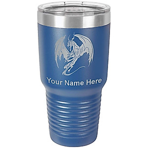 LaserGram 30oz Vacuum Insulated Tumbler Mug, Dragon, Personalized Engraving Included (Dark Blue)