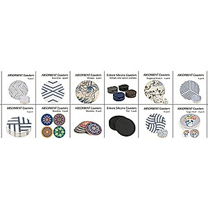 ENKORE Coasters For Drinks - Set of 6 with Holder, Black - Protect Furniture From Water Marks or Damage - Deep Tray and Rim Catch Cold Drink Sweat Without Spill, Large 4.3 Inch Size Fit All Cups