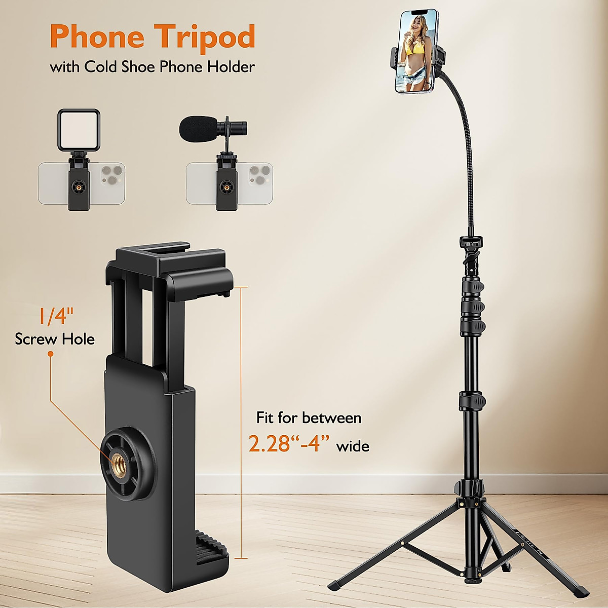 VICTIV 85" Tall Cell Phone Tripod Stand with Gooseneck and Remote, Portable Travel Tripod Stand, Overhead Tripod for iPhone 14 Pro Max/13/12/Android for Recording/Watching/Cooking/Fitness/Vlog