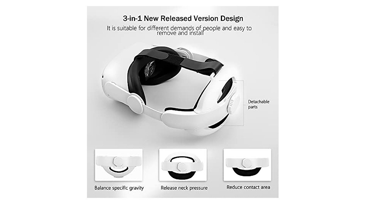 Kuject 3-in-1 Adjustable Head Strap for Oculus Quest 2 | Comfortable VR Fit
