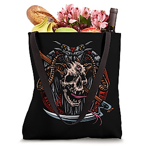 Raven and Demon Skull Death Gothic Horror Halloween Occult Tote Bag