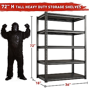 REIBII 72"H Garage Shelving Load 2500 Lbs Garage Storage Shelves Heavy Duty Shelving 5-Tier Adjustable Garage Shelves Sturdy Metal Shelves for Storage Garage Shelf Industrial Shelving 72"H x36"W x18"D