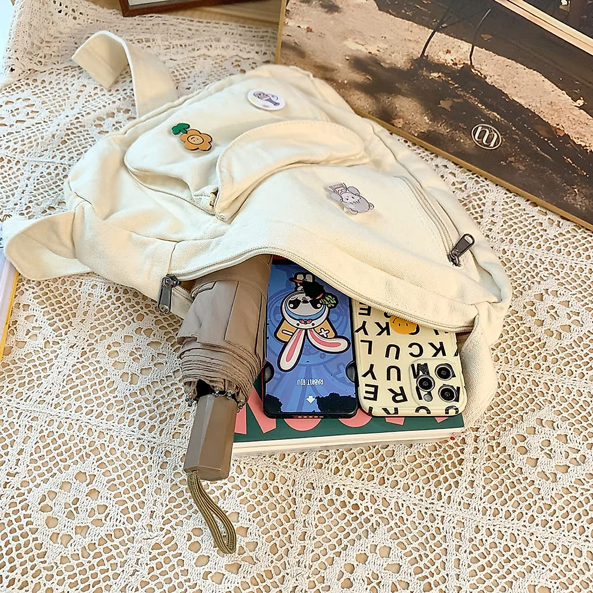 PRAGARI Sling Bag for Women Crossbody Backpack Shoulder Chest Bag Daypack Small White Travel Canvas Casual Hiking Outdoor