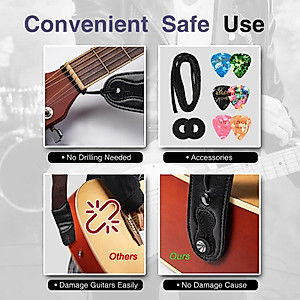 LEKATO Flower Bass Strap, Flower Guitar Strap for Bass, Electric & Acoustic Guitar 2" Wide Guitar Straps with Leather Ends Artistic Woven Guitar Straps with Pick Holder 2 Safty Strap Locks & 6 Picks