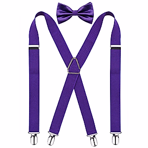 Alizeal Men's X Back Elastic Adjustable Suspender and Bow Tie, Dark Purple