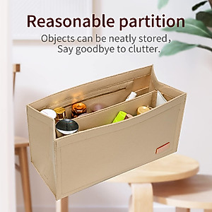 KESOIL Bag Organizer Insert,Tote Bag Insert For On The Go,Book tote,MJ Tote and More,Bag Insert Organizer,Handbag Storage,Tote Bag Felt Insert with Zipper Bag(Beige, L)